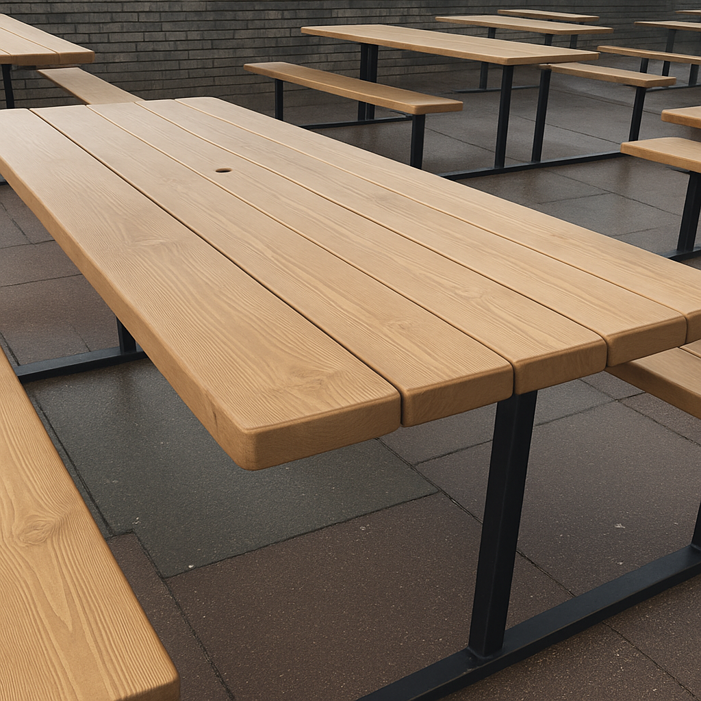 Outdoor Slatted Picnic Table with Fixed Benches – TRL Handmade Furniture